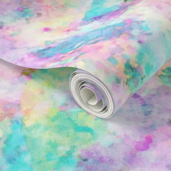 Spoonflower Abstract Soft Watercolor Paint Splatter Custom Removable Wallpaper - Rainbow