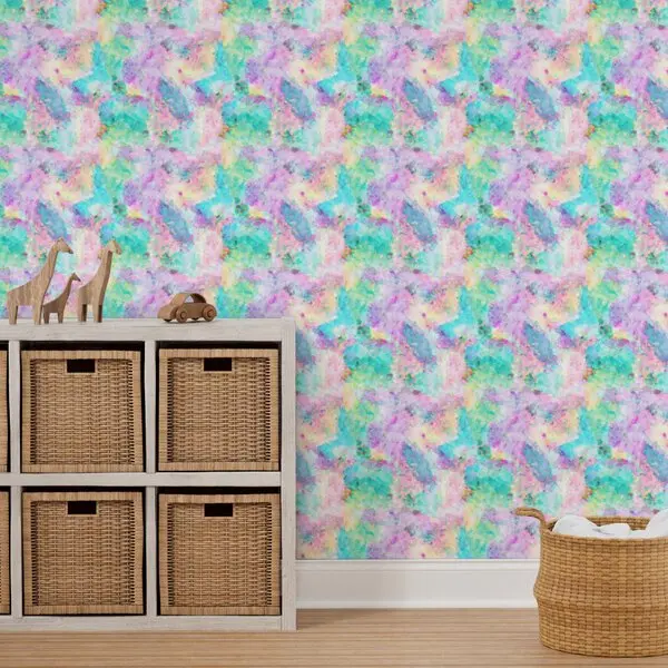 Spoonflower Abstract Soft Watercolor Paint Splatter Custom Removable Wallpaper - Rainbow