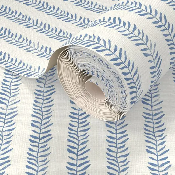 Spoonflower Blue Botanical Leaf Pattern 100% Natural Sisal Grasscloth Wallcovering - Gray,blue