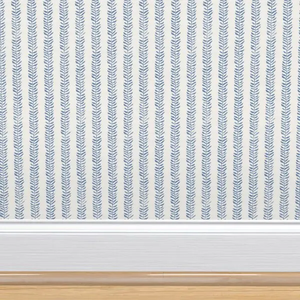Spoonflower Blue Botanical Leaf Pattern 100% Natural Sisal Grasscloth Wallcovering