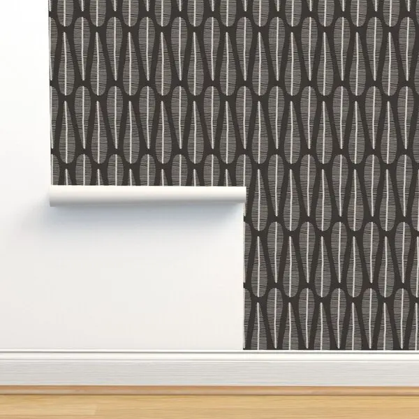 Spoonflower Eucalyptus Leaves Mono Dark 100% Natural Sisal Grasscloth Wallcovering