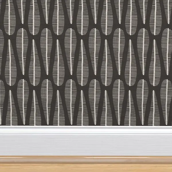 Spoonflower Eucalyptus Leaves Mono Dark 100% Natural Sisal Grasscloth Wallcovering