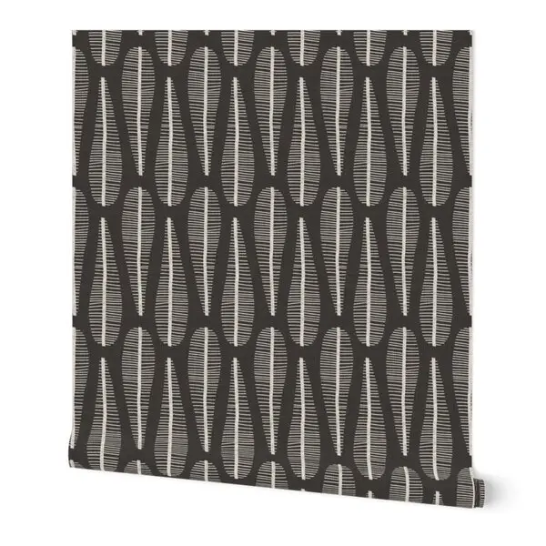Spoonflower Eucalyptus Leaves Mono Dark 100% Natural Sisal Grasscloth Wallcovering