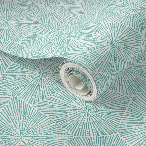 Spoonflower Teal Turquoise Aqua Coral Stone Off Custom Removable Wallpaper - Blue,white,teal