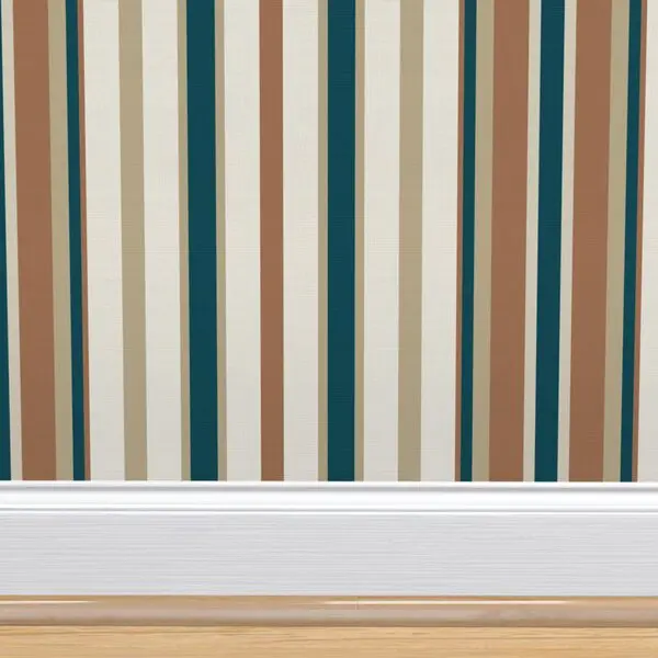 Spoonflower Teal Beige Cocoa Brown And Cream Vertical Stripe 100% Natural Sisal Grasscloth Wallcovering - White,teal,brown