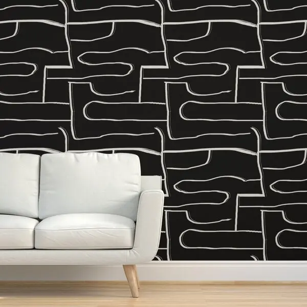 Spoonflower Graffiti Black And White 100% Natural Sisal Grasscloth Wallcovering