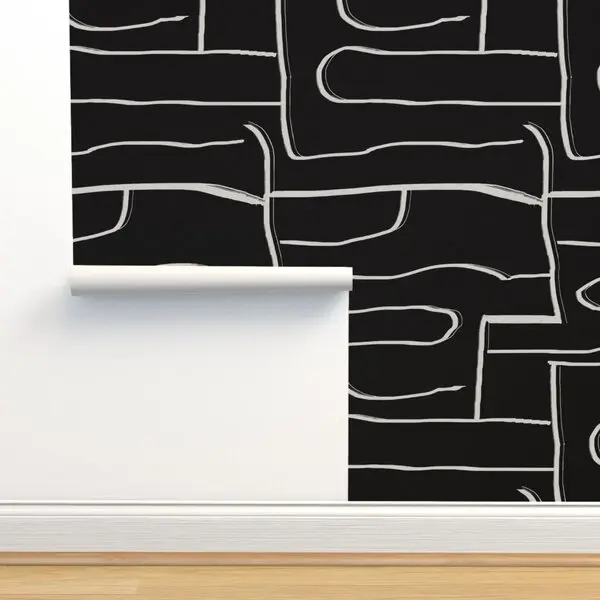 Spoonflower Graffiti Black And White 100% Natural Sisal Grasscloth Wallcovering