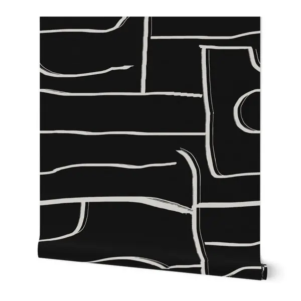 Spoonflower Graffiti Black And White 100% Natural Sisal Grasscloth Wallcovering