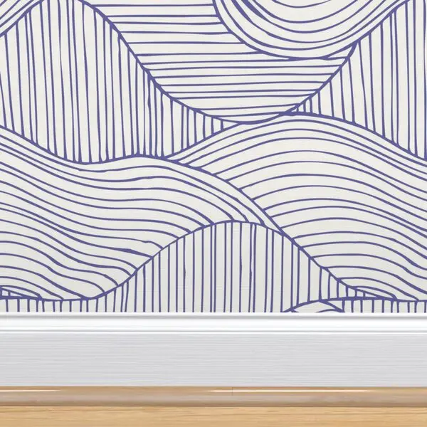 Spoonflower Geometric Dunes White Periwinkle 100% Natural Sisal Grasscloth Wallcovering - Purple,white