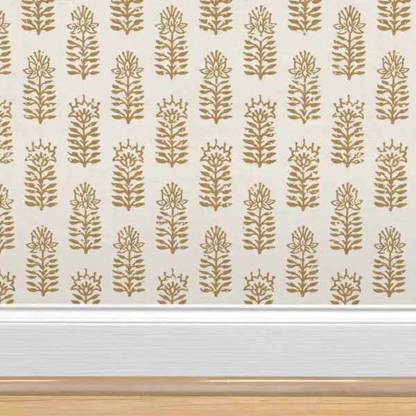 Spoonflower Taza Flori Beige 100% Natural Sisal Grasscloth Wallcovering - Beige,orange