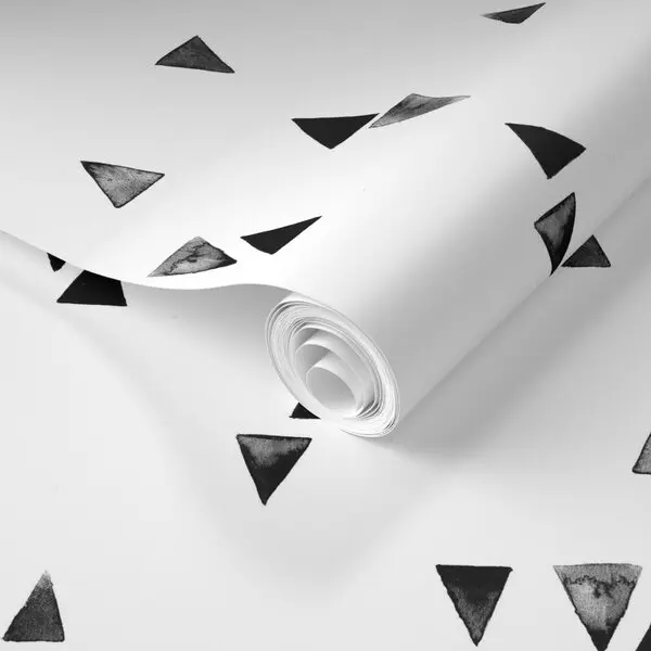 Spoonflower Watercolor Triangles Triangle Black White Custom Pre-pasted Wallpaper - Black,white,gray