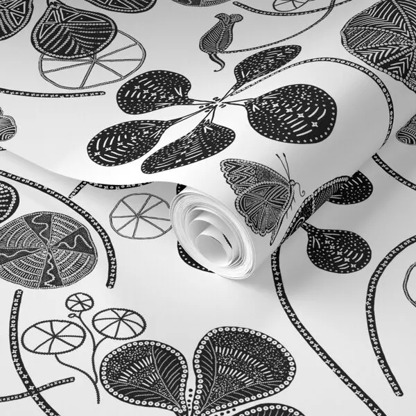 Spoonflower Hummingbird Bird Butterfly Nasturtium White And Custom Removable Wallpaper - Black,white,gray