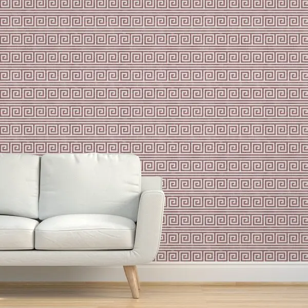 Spoonflower Greek Key Stripes Mauve 100% Natural Sisal Grasscloth Wallcovering - Purple