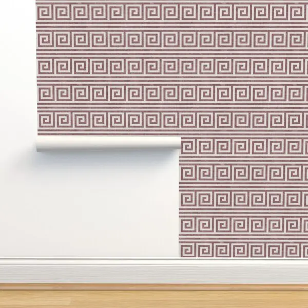 Spoonflower Greek Key Stripes Mauve 100% Natural Sisal Grasscloth Wallcovering - Purple