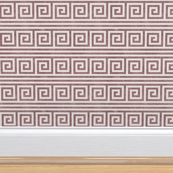 Spoonflower Greek Key Stripes Mauve 100% Natural Sisal Grasscloth Wallcovering - Purple