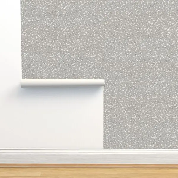 Spoonflower Golf Tees Grayscale Light2 100% Natural Sisal Grasscloth Wallcovering