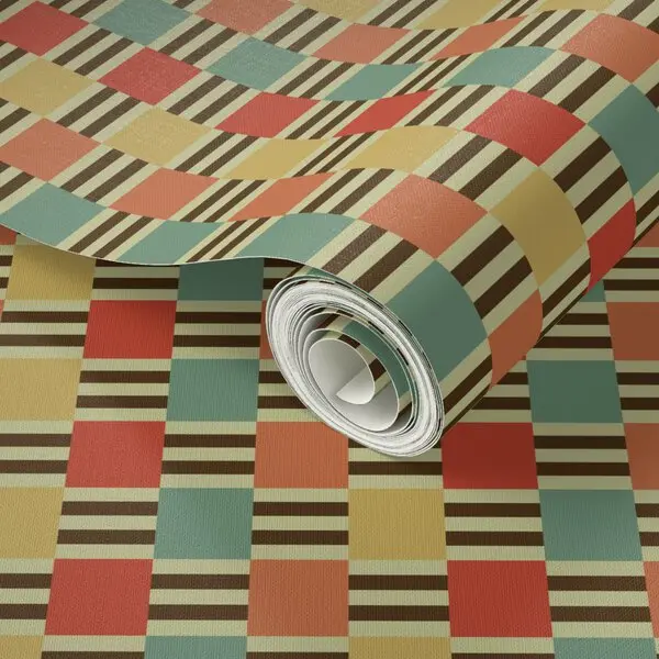 Spoonflower Moroccanpalette Brown Khaki Yellow Red Teal Custom Pre-pasted Wallpaper - Brown,green