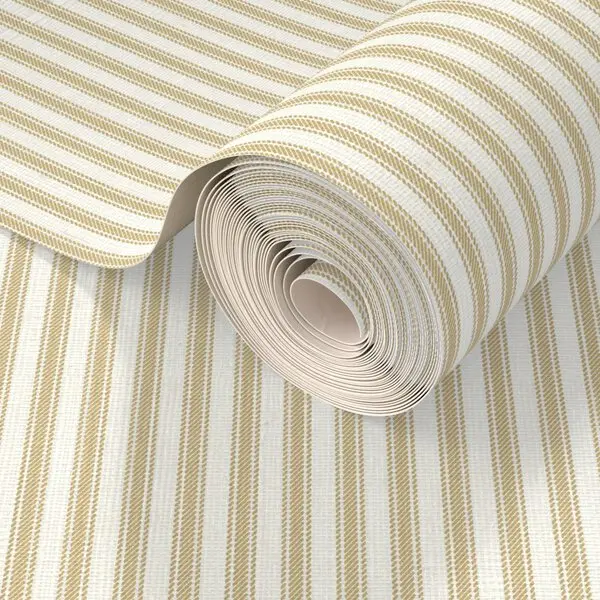 Spoonflower Gold Stripe Ticking 100% Natural Sisal Grasscloth Wallcovering - White,gold,yellow