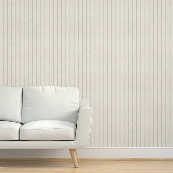 Spoonflower Jute Aegean Simple Ticking Stripe 100% Natural Sisal Grasscloth Wallcovering - White,gray