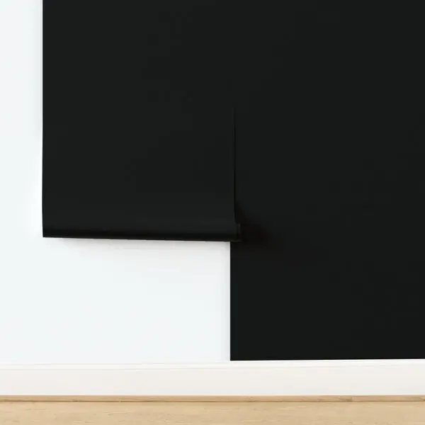 Spoonflower Solid 000000 Sarah Walden Peacoquette Custom Pre-pasted Wallpaper - Black