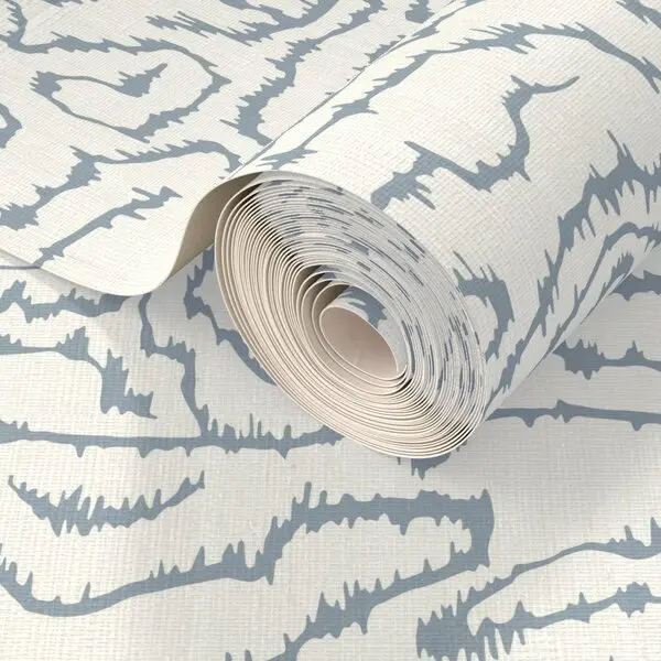 Spoonflower Heatwave White And Fog 100% Natural Sisal Grasscloth Wallcovering - Blue