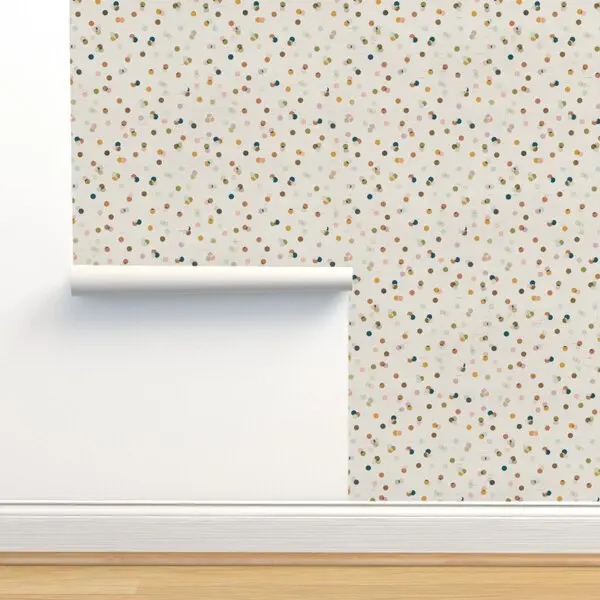 Spoonflower Eden Polka Dot Cream Med 100% Natural Sisal Grasscloth Wallcovering - Teal,blue