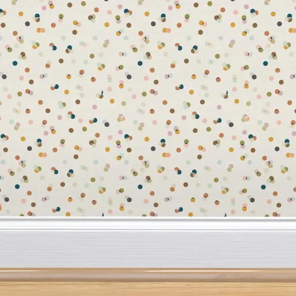 Spoonflower Eden Polka Dot Cream Med 100% Natural Sisal Grasscloth Wallcovering - Teal,blue