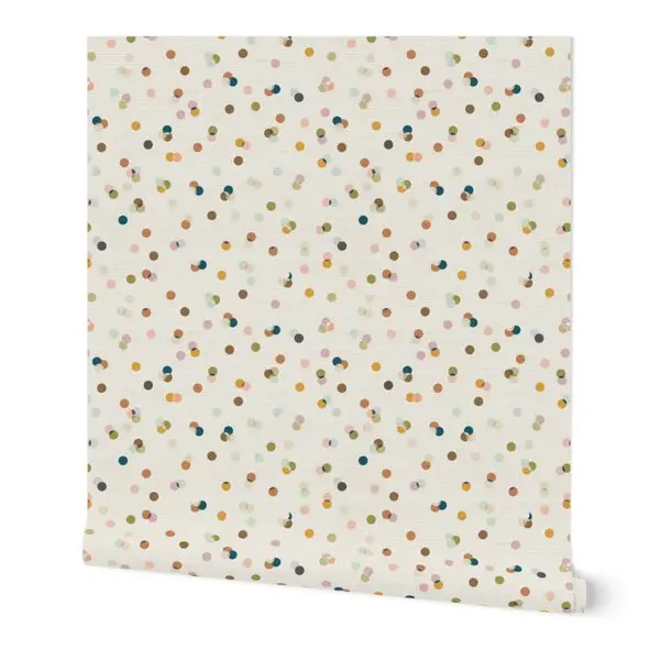Spoonflower Eden Polka Dot Cream Med 100% Natural Sisal Grasscloth Wallcovering - Teal,blue