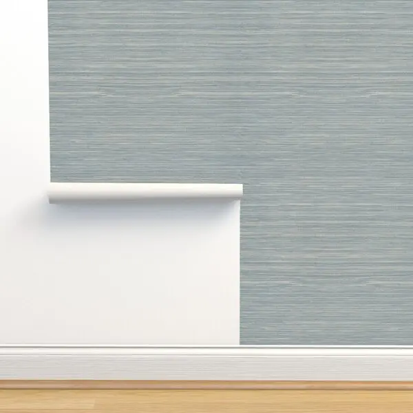 Spoonflower White 100% Natural Sisal Grasscloth Wallcovering - Blue