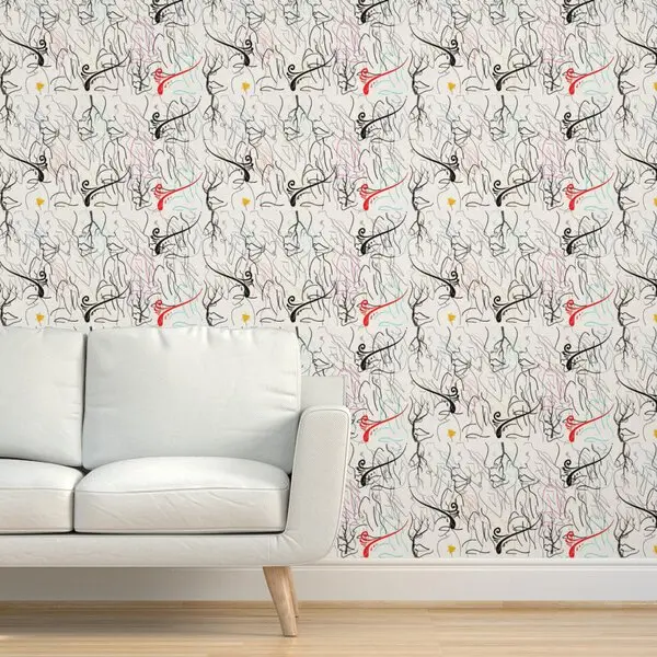 Spoonflower Faces 100% Natural Sisal Grasscloth Wallcovering