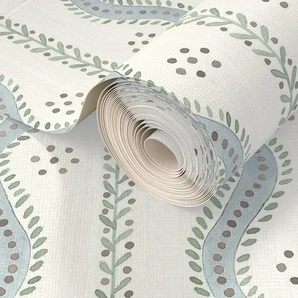 Spoonflower Andrew Stripe Bayview On White 100% Natural Sisal Grasscloth Wallcovering - Green,blue,brown
