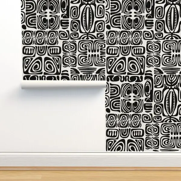 Spoonflower Tahiti Black & White 100% Natural Sisal Grasscloth Wallcovering