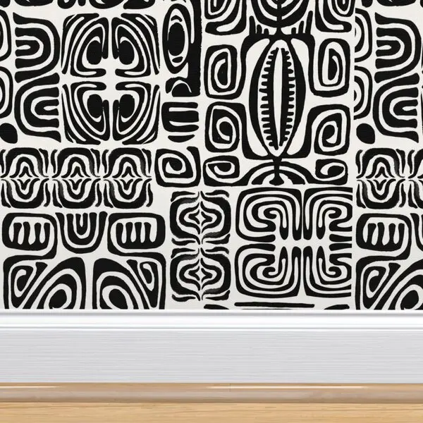 Spoonflower Tahiti Black & White 100% Natural Sisal Grasscloth Wallcovering