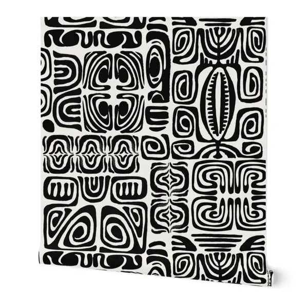 Spoonflower Tahiti Black & White 100% Natural Sisal Grasscloth Wallcovering