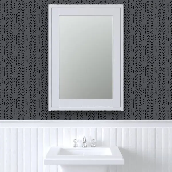 Spoonflower Natural Nursery Grey Mudcloth Charcoal Geometric Custom Pre-pasted Wallpaper