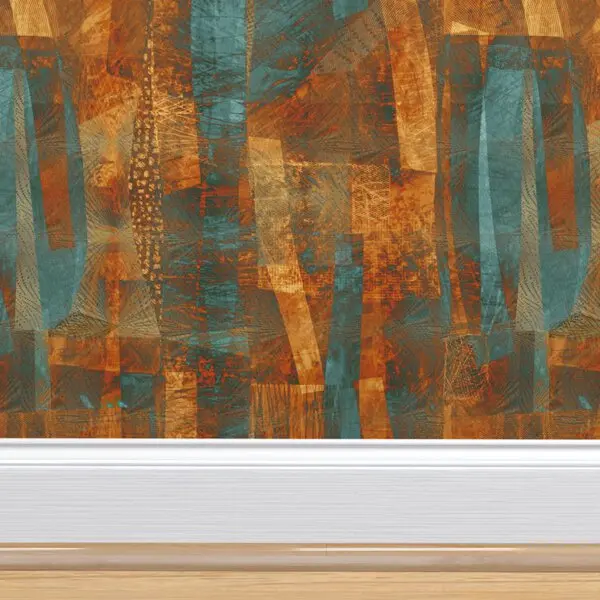 Spoonflower Farmland Copper Teal Rotate 100% Natural Sisal Grasscloth Wallcovering - Teal,blue