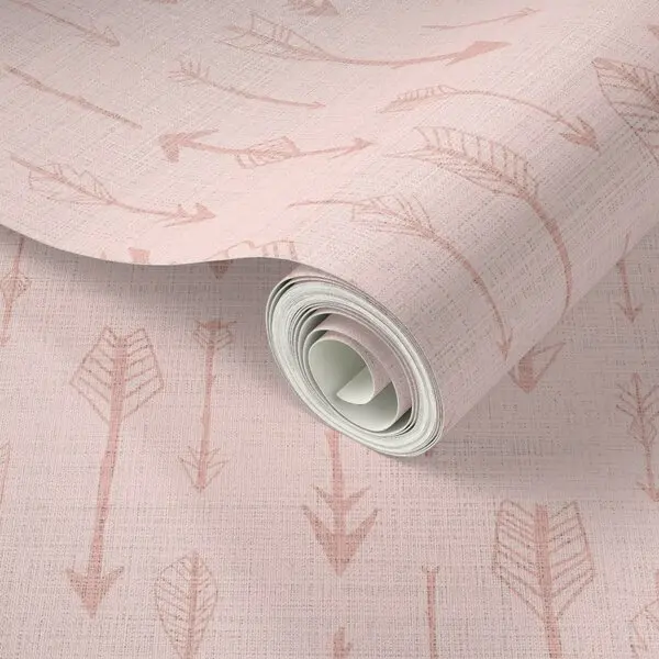Spoonflower Half Yards Collection Doves Peace Peach Arrow Custom Pre-pasted Wallpaper - Pink,gray