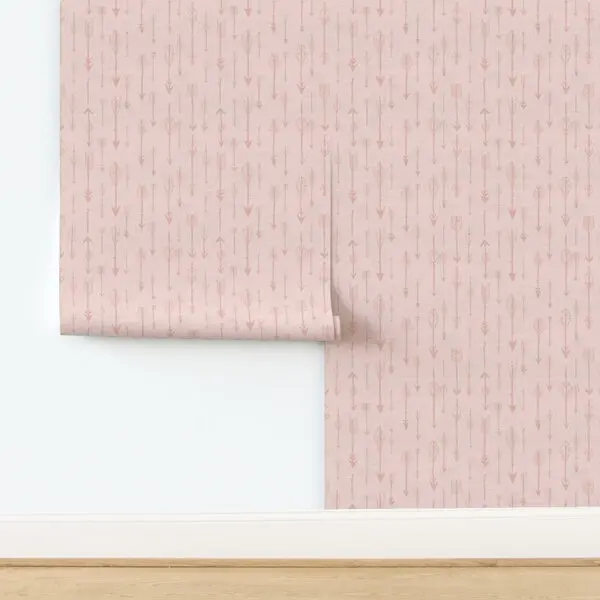 Spoonflower Half Yards Collection Doves Peace Peach Arrow Custom Pre-pasted Wallpaper - Pink,gray