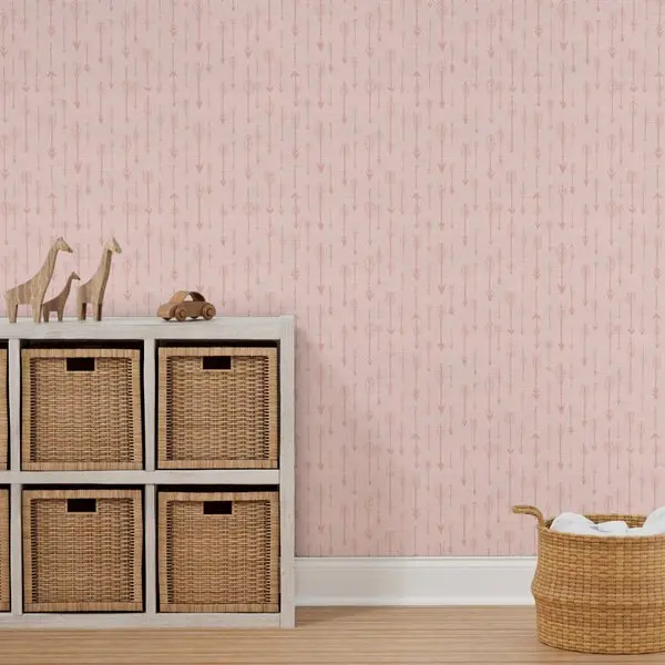 Spoonflower Half Yards Collection Doves Peace Peach Arrow Custom Pre-pasted Wallpaper - Pink,gray