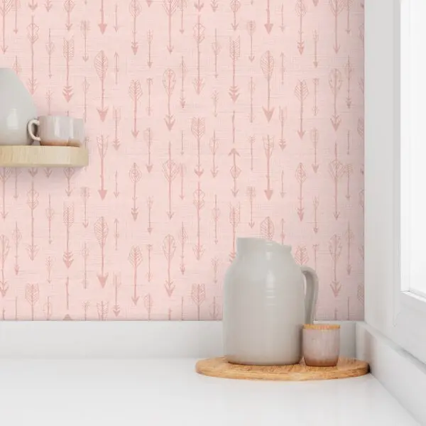 Spoonflower Half Yards Collection Doves Peace Peach Arrow Custom Pre-pasted Wallpaper - Pink,gray