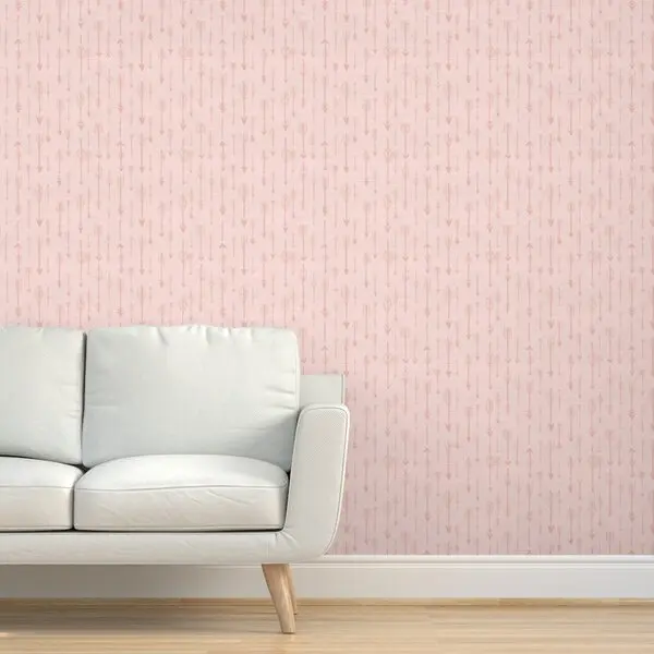 Spoonflower Half Yards Collection Doves Peace Peach Arrow Custom Pre-pasted Wallpaper - Pink,gray