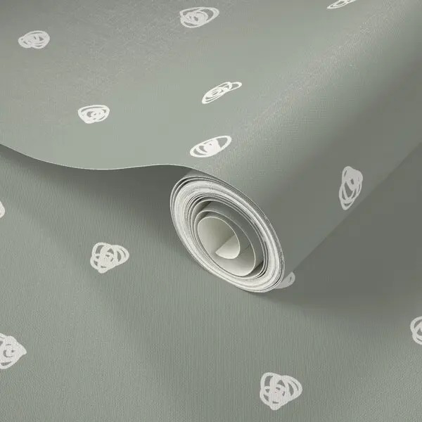 Spoonflower Jumbo Sage Green Squiggle Dots Custom Pre-pasted Wallpaper - Gray,green