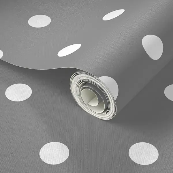 Spoonflower White And Grey Polka Dot Retro Dots One Inch Pin Custom Removable Wallpaper - Gray,white
