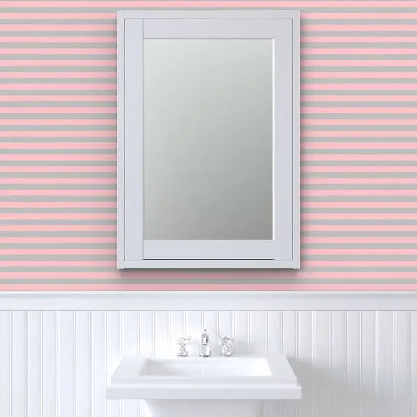 Spoonflower White Stripe Grey Stripes Custom Pre-pasted Wallpaper