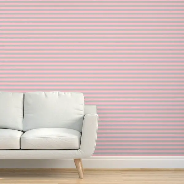Spoonflower White Stripe Grey Stripes Custom Pre-pasted Wallpaper