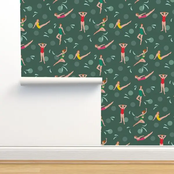 Spoonflower Hommage To Esther Williams 100% Natural Sisal Grasscloth Wallcovering - Green
