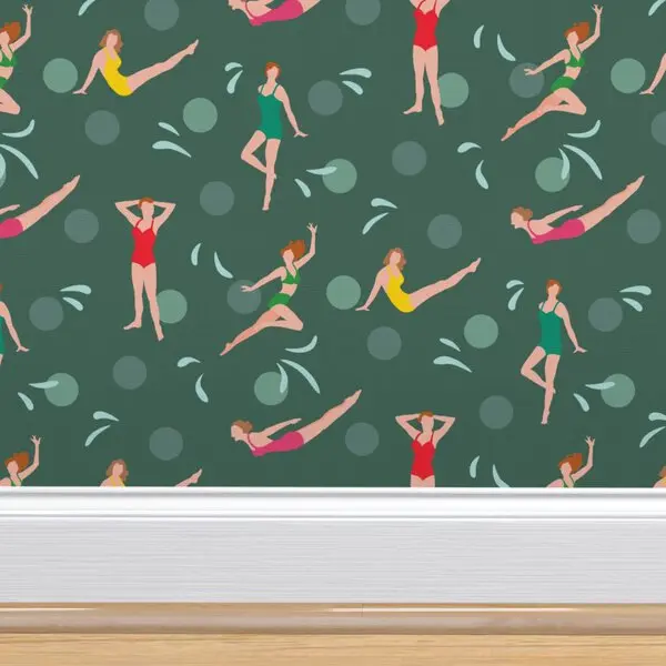 Spoonflower Hommage To Esther Williams 100% Natural Sisal Grasscloth Wallcovering - Green