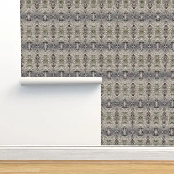 Spoonflower Du B Chicken Feathers Abstract 66 Cv1 100% Natural Sisal Grasscloth Wallcovering - Green