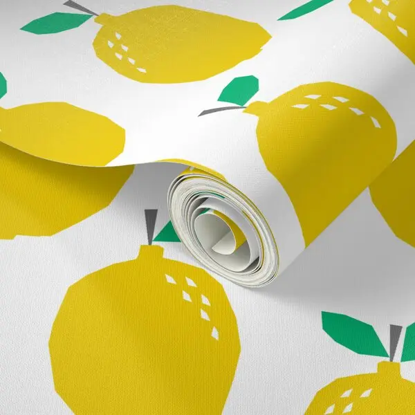 Spoonflower Lemon Fruit Yellow Tropical Citrus Summer Print Custom Removable Wallpaper - Yellow,green