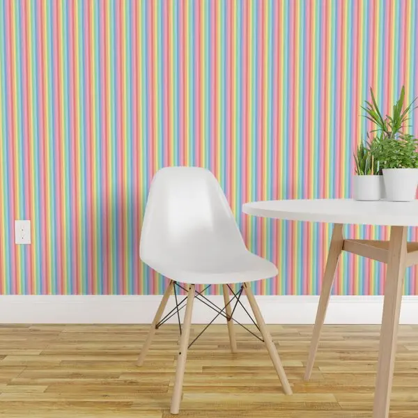 Spoonflower Pastel Stripes Vertical Colorful Stripe Custom Removable Wallpaper